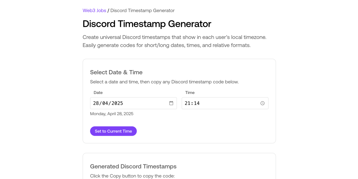 Discord Timestamp Generator | Local Timezone - Free, No Login